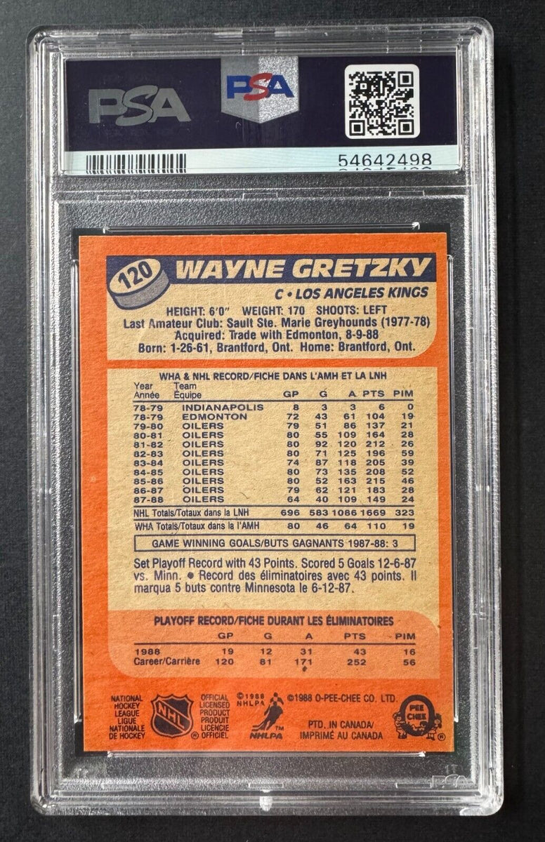 1988 O-PEE-CHEE OPC LA Kings Wayne Gretzky #120 Hockey Card PSA MINT 9 – Glory Days Sports
