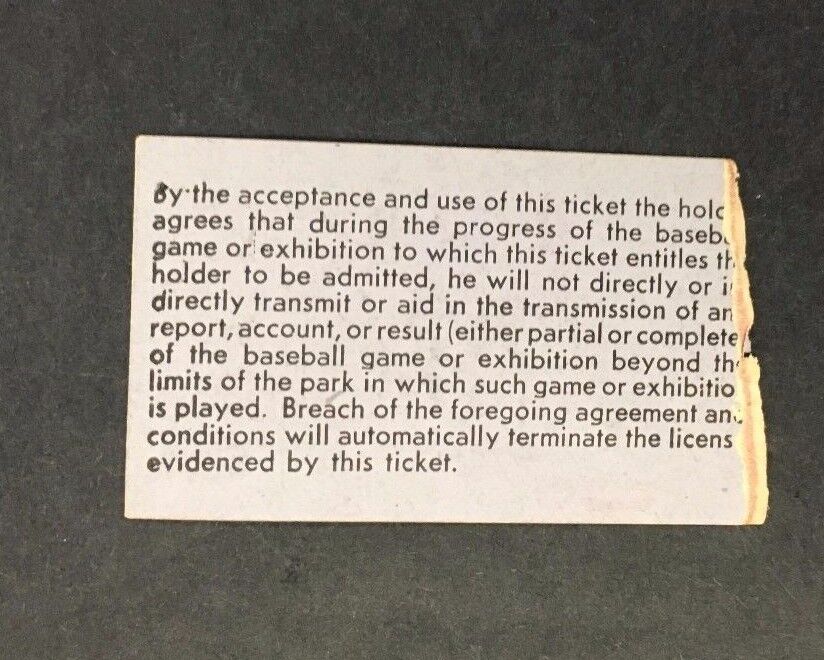 1960 MLB Cleveland Indians Vintage Baseball Game Rain Check Ticket Stu ...