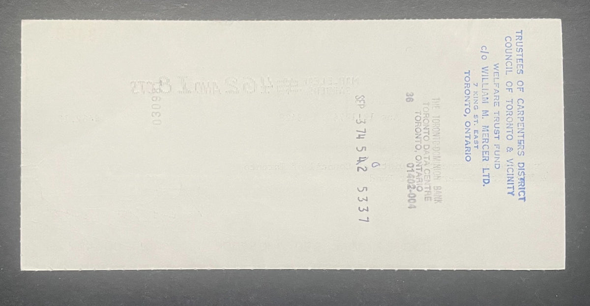 1975 Maple Leafs Gardens Cheque Signed By Donald Crump Toronto CFL Com ...