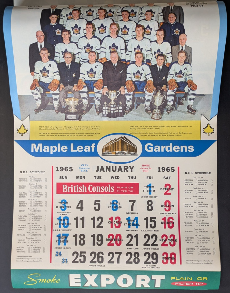 1964-65 Toronto Maple Leafs Export A Full Size Calendar NHL Hockey Sta ...