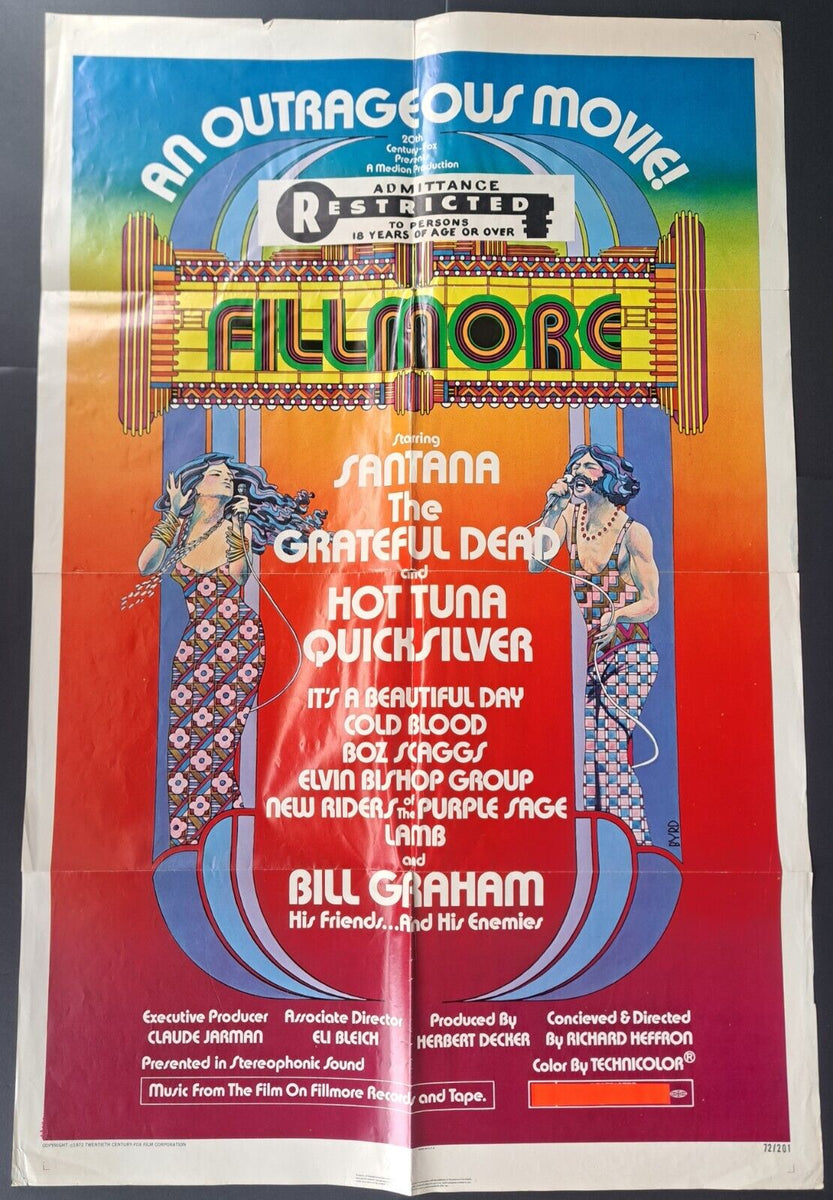 1972 “Filmore” Original Full Size Movie Poster Santana Grateful Dead R ...