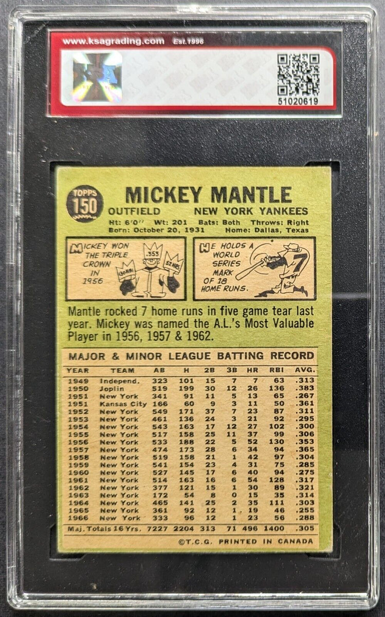 1967 O-Pee-Chee #150 Mickey Mantle New York Yankees MLB Card Graded 4 ...