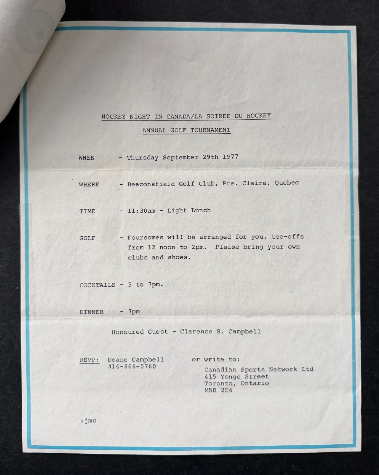 1977 Frank D. Selke Signed Letter JSA NHL Hockey Night Canada Golf Tou ...