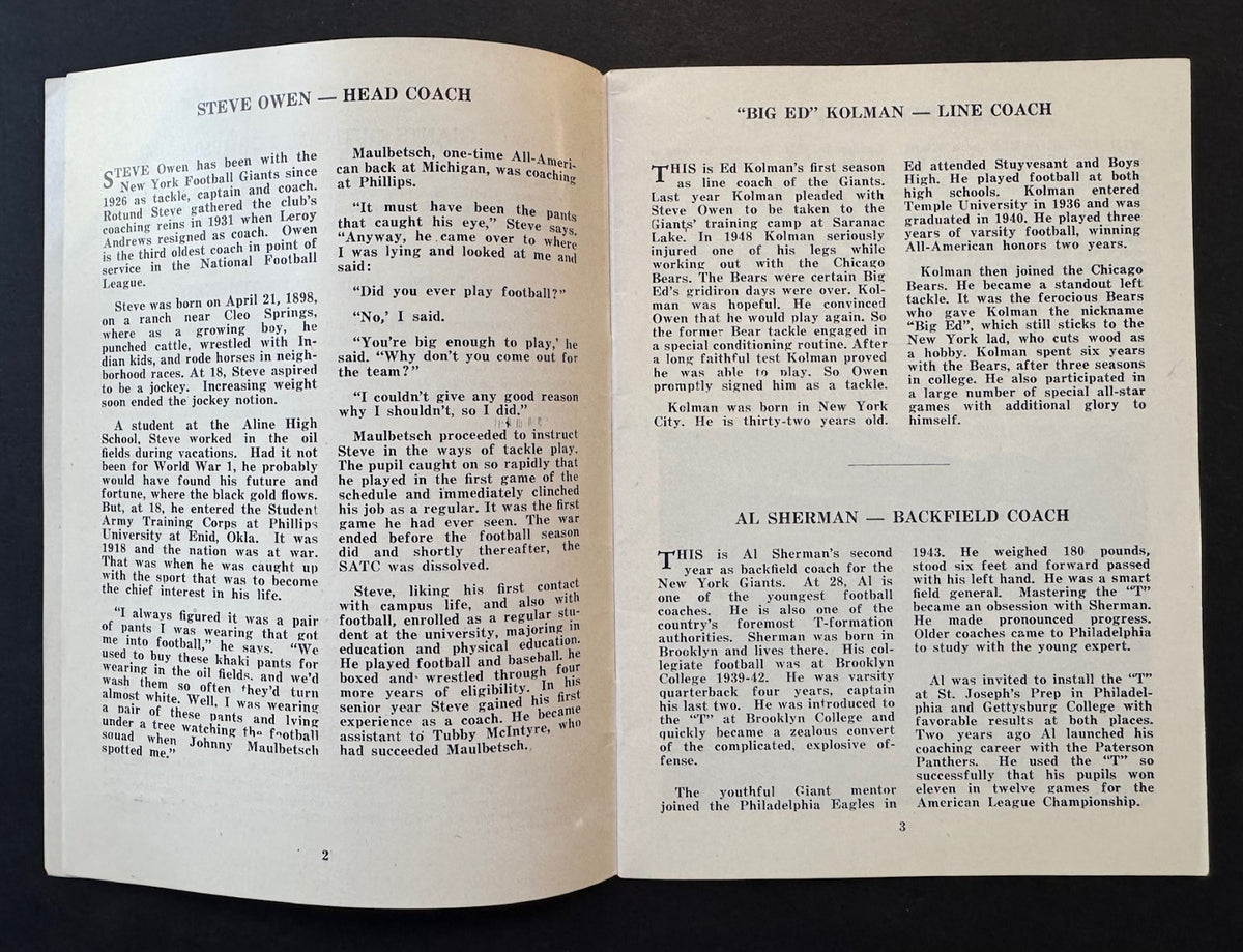 1950 New York Giants Press + Radio + Television Media Guide NFL Footba ...