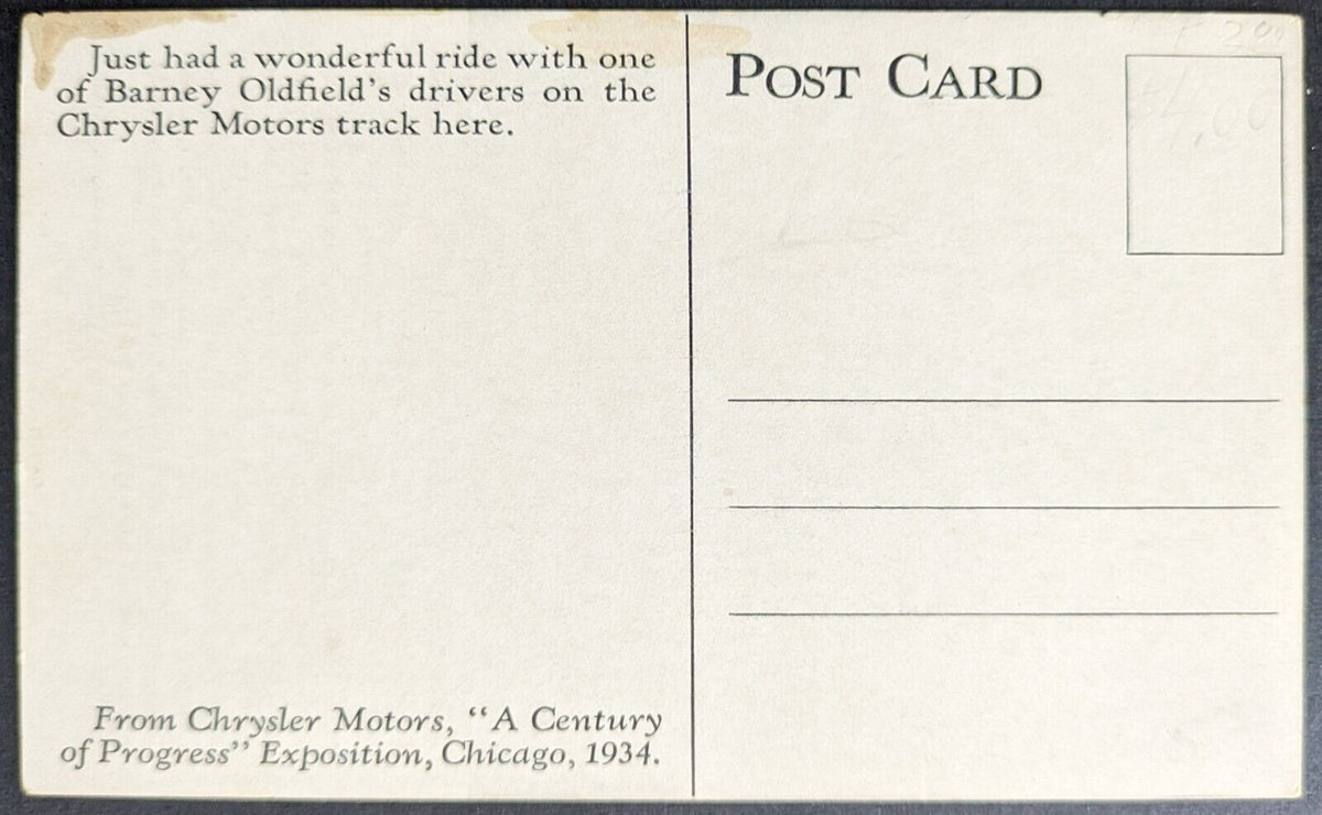 1934 Barney Oldfield Racing Legend Vintage Postcard Chrysler Motors Pl ...