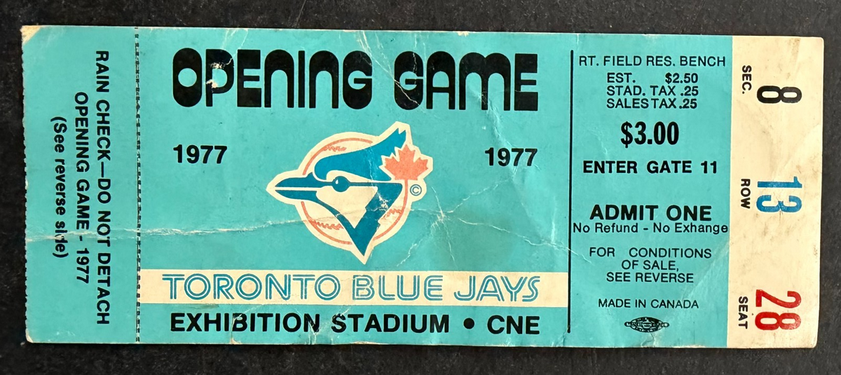 1977 Toronto Blue Jays First Franchise Game Blue Ticket Chicago White ...