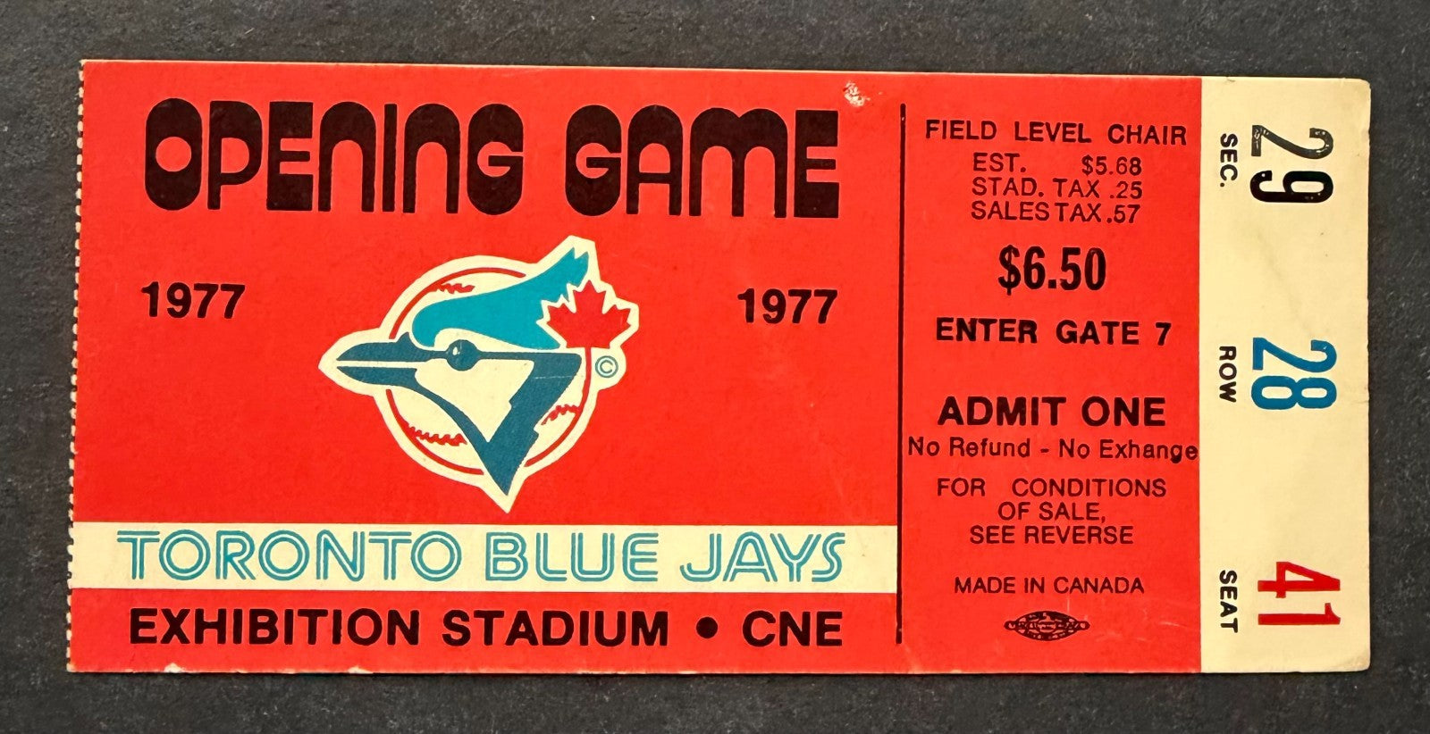 1977 Toronto Blue Jays First Franchise Game Orange Variation Ticket Wh ...