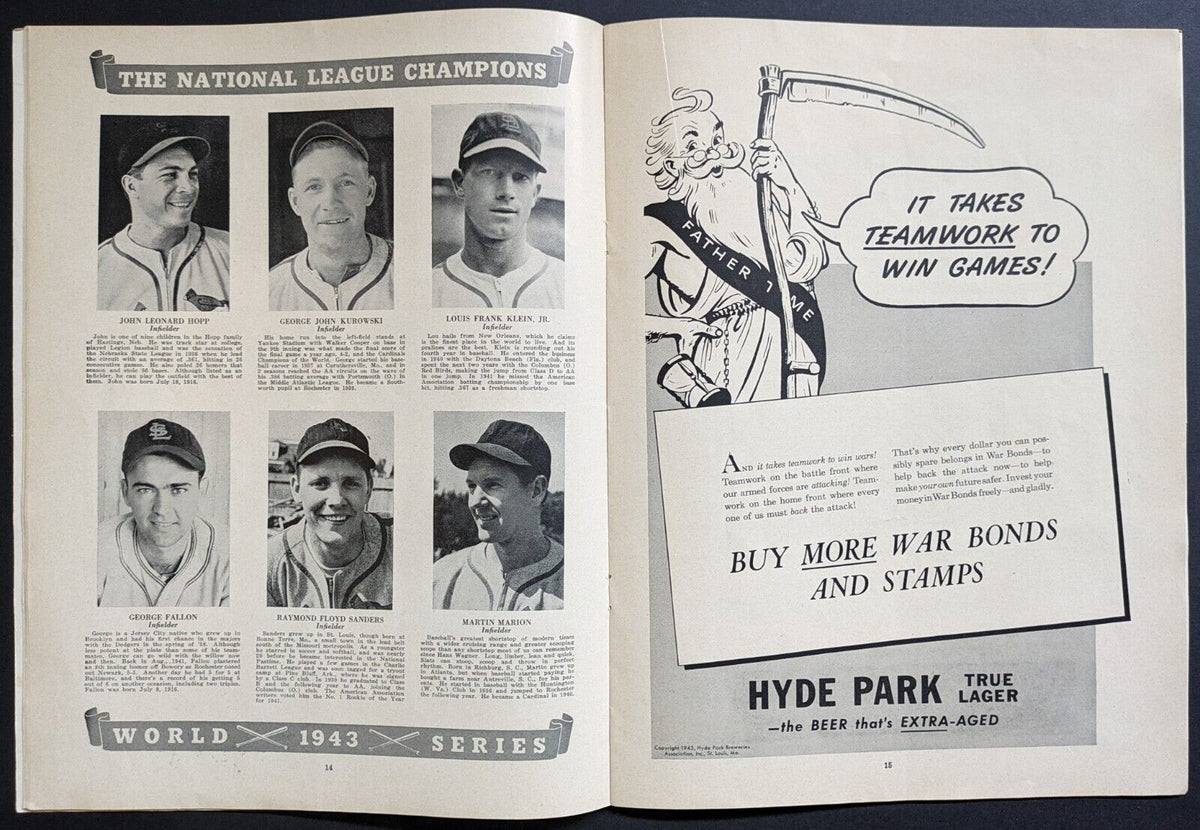 1943 World Series Program St. Louis Cardinal New York Yankees Games 3 ...
