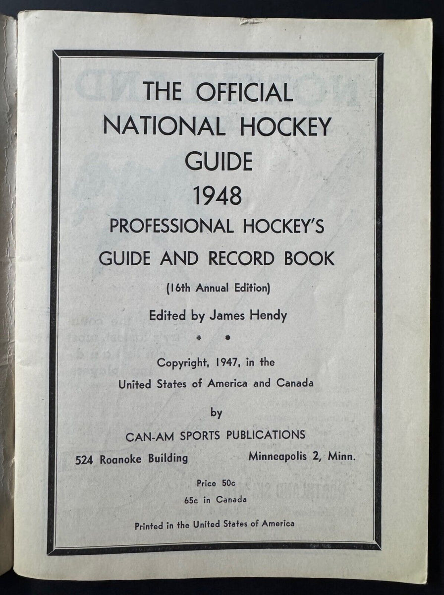 The Official National 1948 James C. Hendy Hockey Guide American Hockey ...