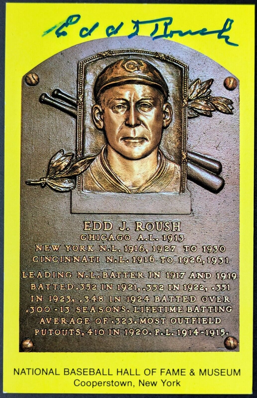 1962 Edd Roush Baseball Hall Of Fame Plaque Signed Postcard JSA Certif ...