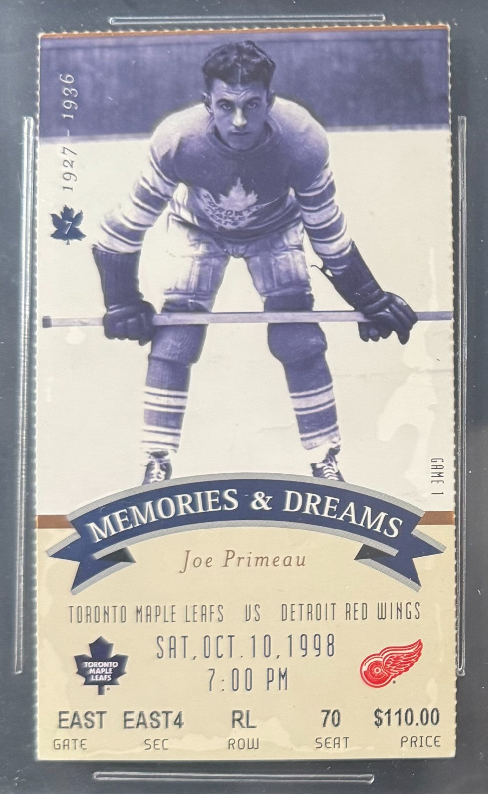 1998 Toronto Maple Leafs Vs Detroit Red Wings Stub iCert A Curtis Jose ...