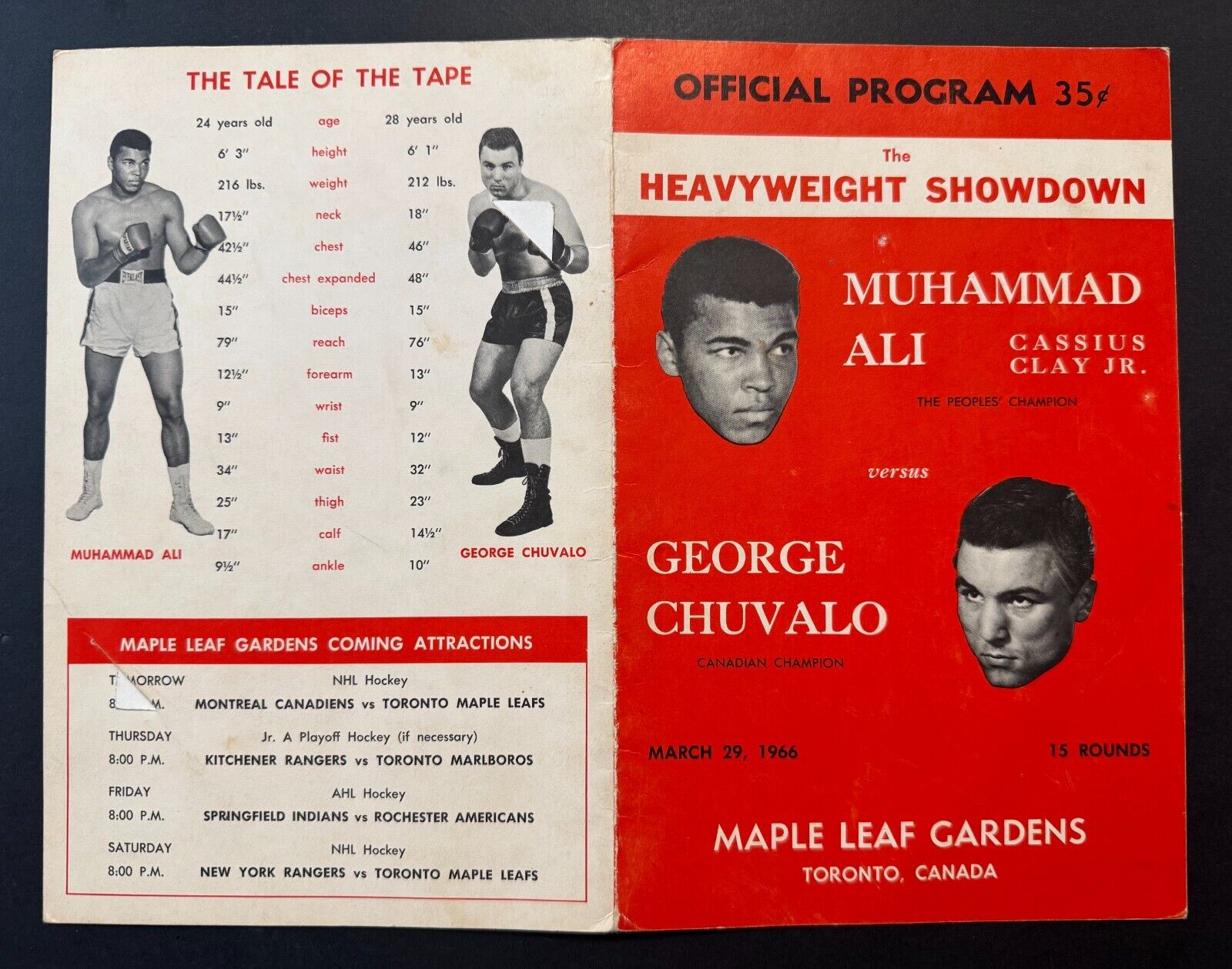 1966 Original Vintage Muhammad Ali Vs George Chuvalo Boxing Program ...