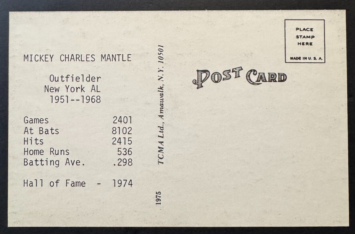 New York Yankees Mickey Mantle 1973-1979 TCMA Postcard With Stats On B ...