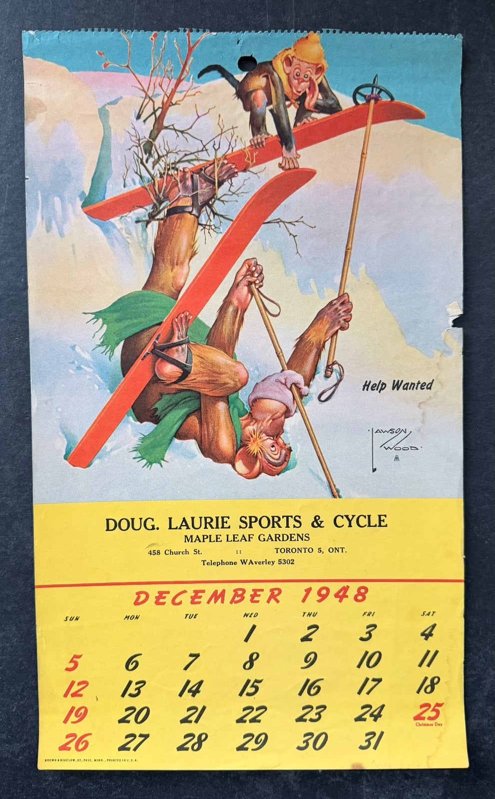 December 1948 Doug Laurie Hockey Maple Leaf Gardens Calendar Lawson Wo ...