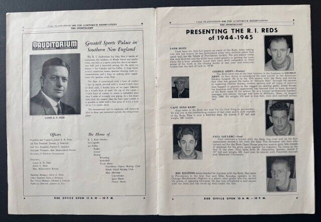1944 American Hockey League Program Rhode Island Reds Vs Indianapolis ...