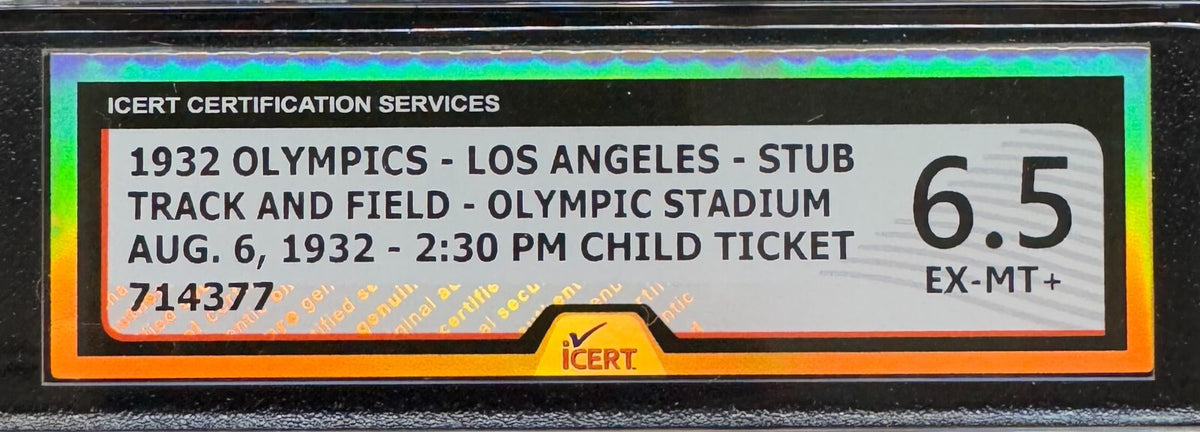 1932 Summer Olympics Track & Field Ticket Stub iCert Graded 6.5 Los An ...