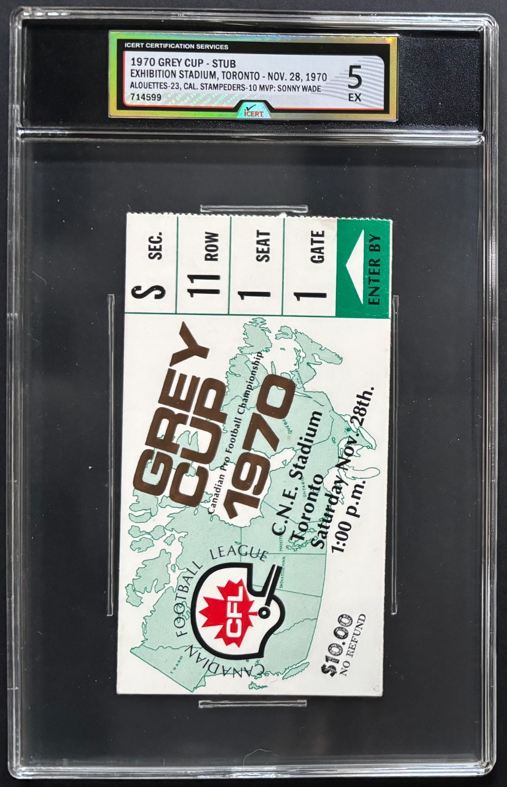 1970 CFL Football Grey Cup Ticket Stub iCert 5 EX Stampeders Alouettes ...