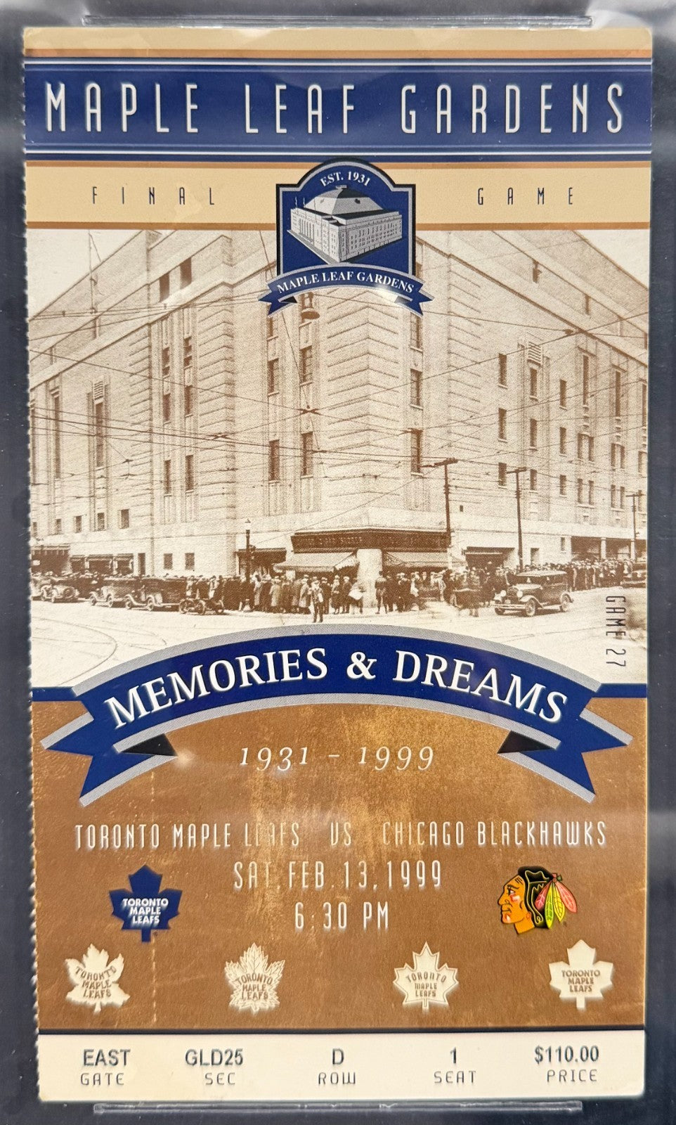 Maple Leaf Gardens Final Game Full Ticket iCert Toronto Blackhawks NHL ...