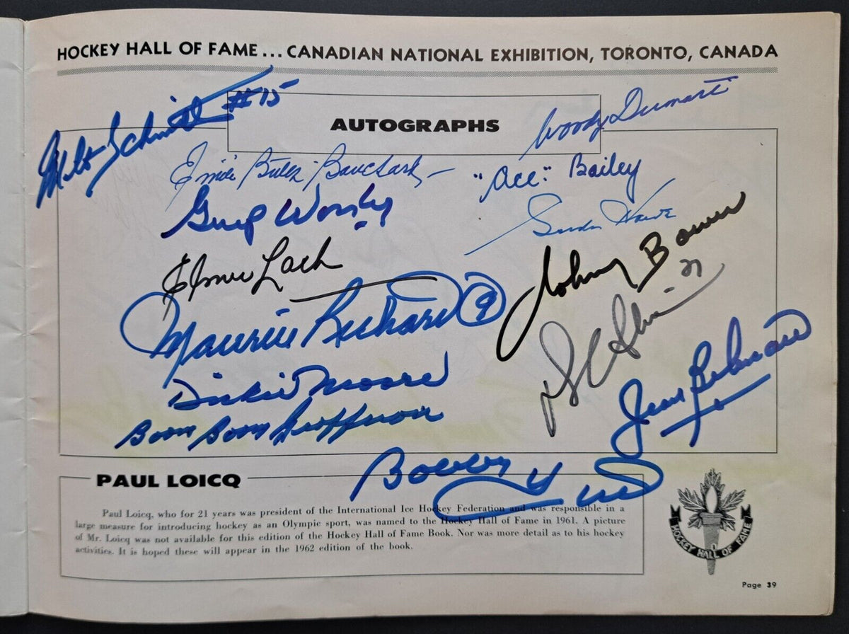 1961 Hockey Hall of Fame Signed Autographed Book Richard Howe Hull Bai ...