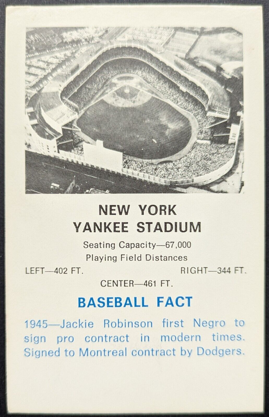 1969 Fleer New York City NYC Yankee Stadium Card Vintage Baseball MLB ...