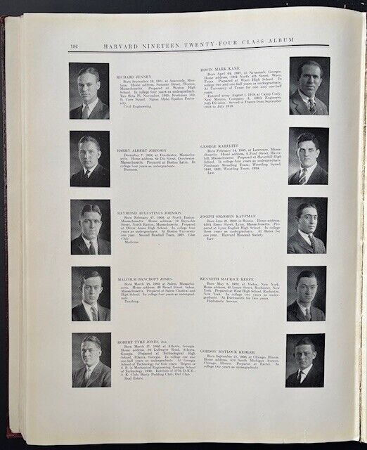1924 Bobby Jones Harvard College Class Yearbook Album Golfer Universit ...
