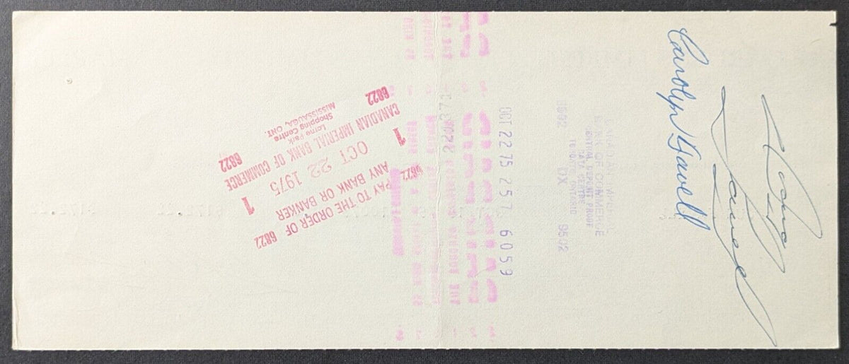 Toronto Maple Leafs Cheque To Goalie Doug Favell Signed By Donald Crum ...