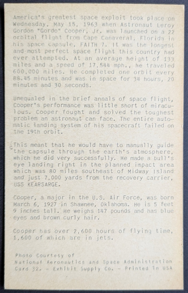 1963 Astronaut Gordon Cooper Jr Exhibit Card NASA Mercury 7 Cape Canav ...