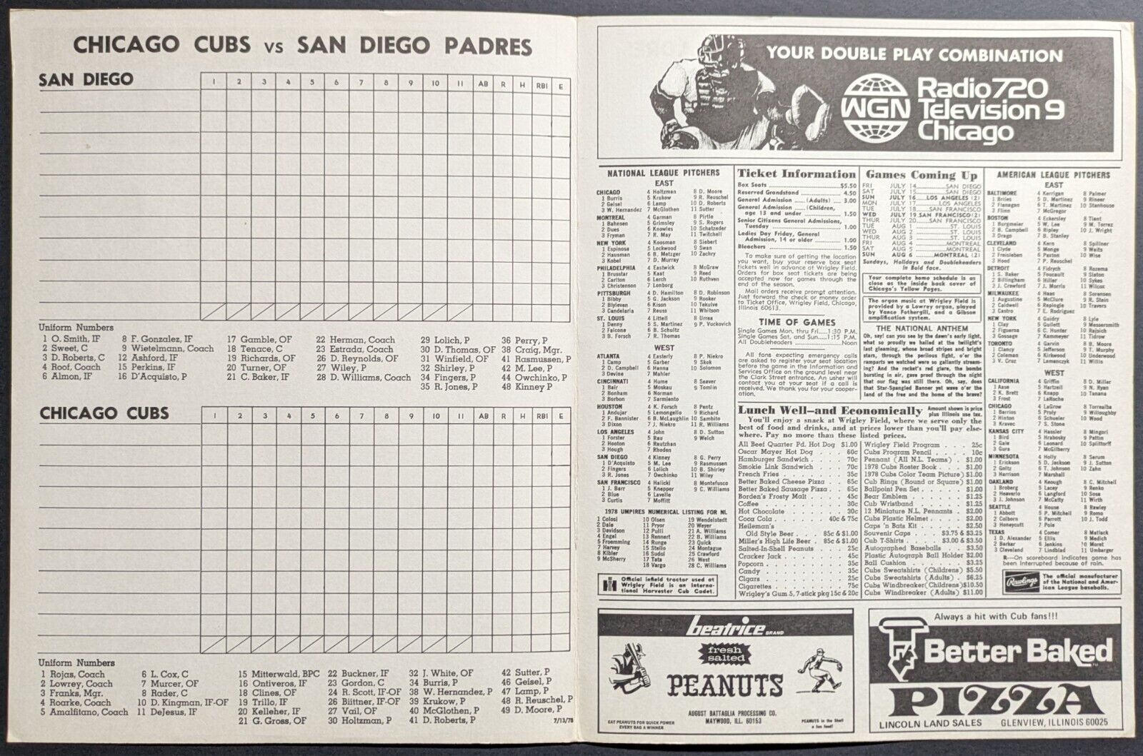 1978 Wrigley Field Scorecard Program Chicago Cubs MLB Baseball Vintage ...
