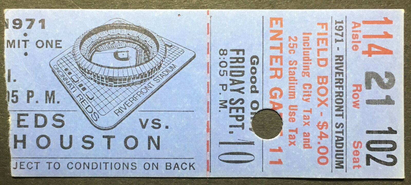 1971 MLB Baseball Riverfront Stadium Baseball Ticket Houston Astros Ci ...