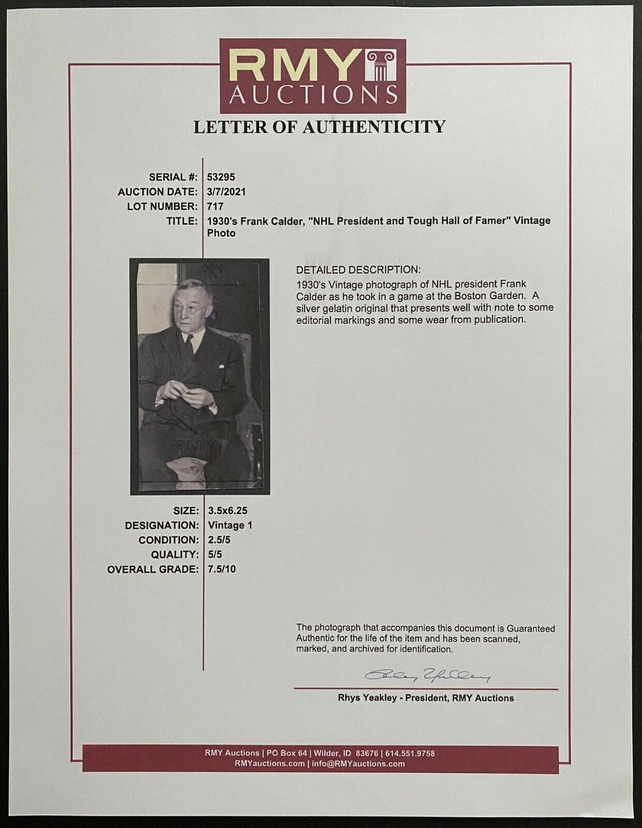 1930s Vintage Hockey NHL President Frank Calder Photograph Boston Gard ...