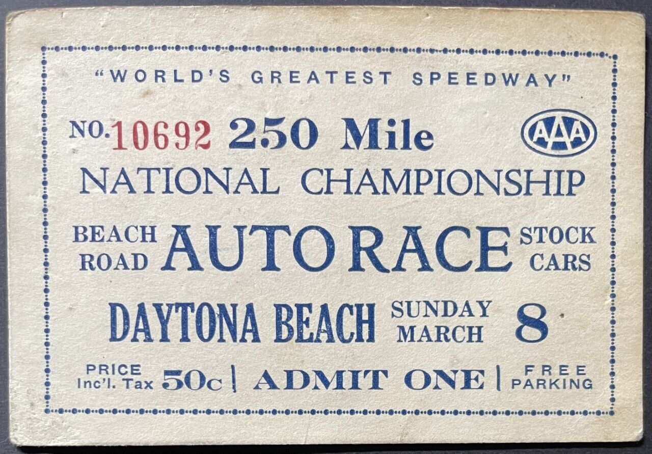 1936 Historic 1st Stock Car Racing Ticket Daytona Beach Auto Race Rare ...