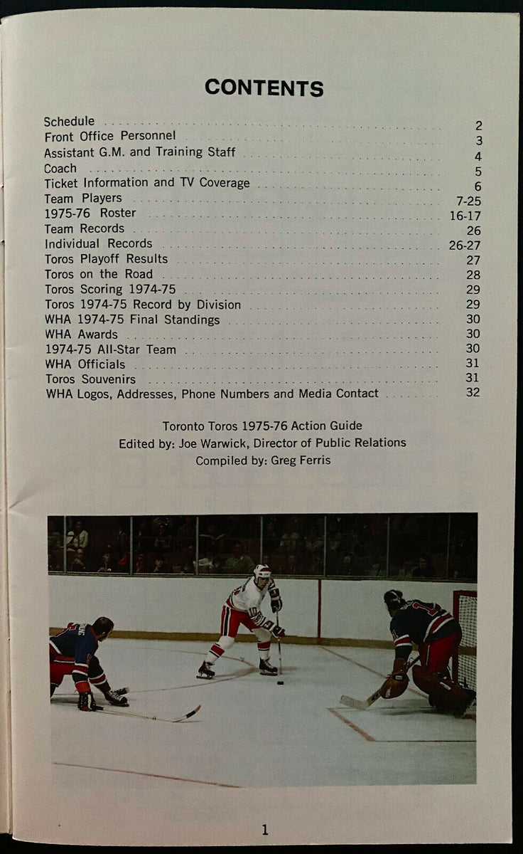 1975-76 Toronto Toros Media Guide Action Guide WHA World Hockey Associ ...
