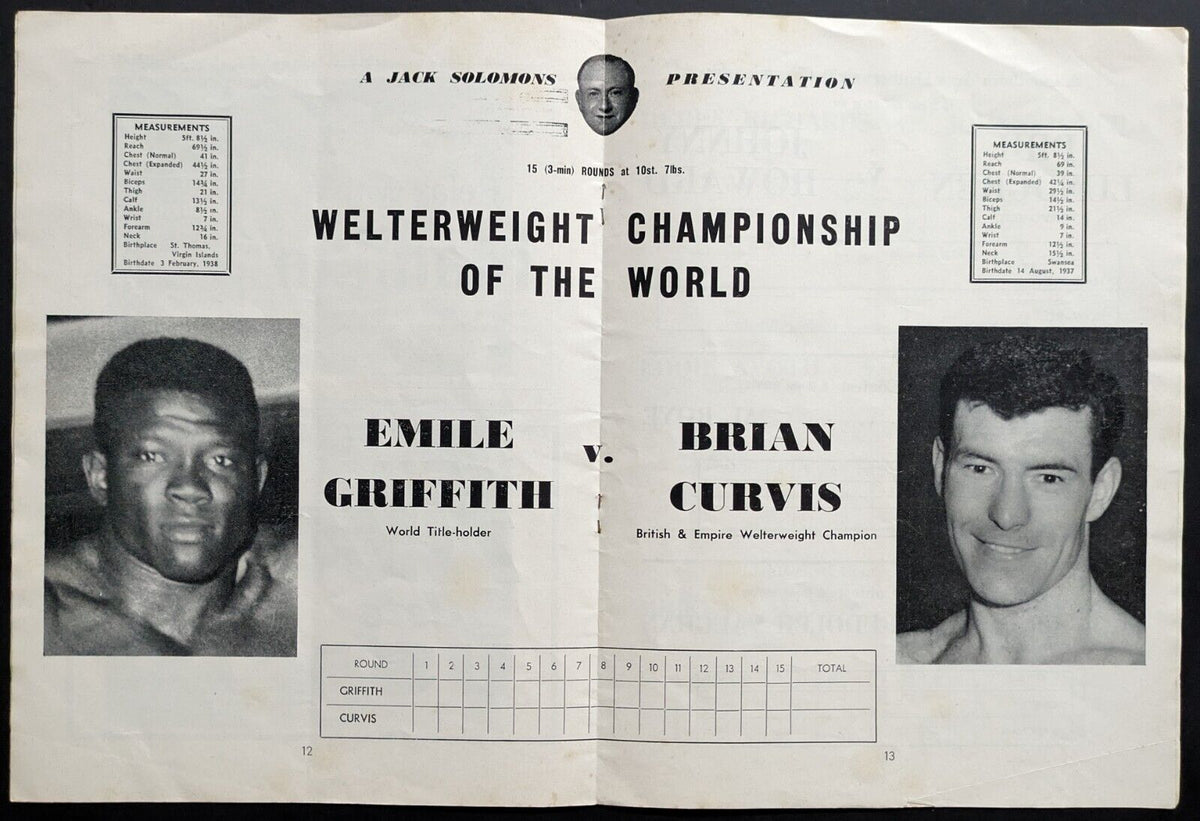 Emile Griffith Welterweight Championship Boxing Program Brian Curvis E ...