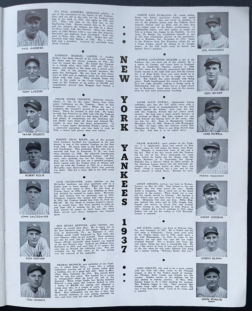 1937 World Series Game 5 Official Program Yankee Stadium New York Gian ...
