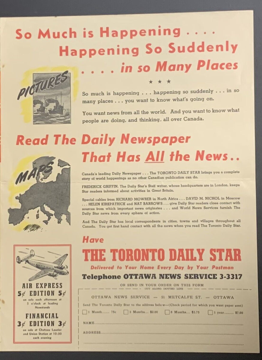 1942 Toronto Daily Star Fold Out Advertisement Invasion News Vintage ...