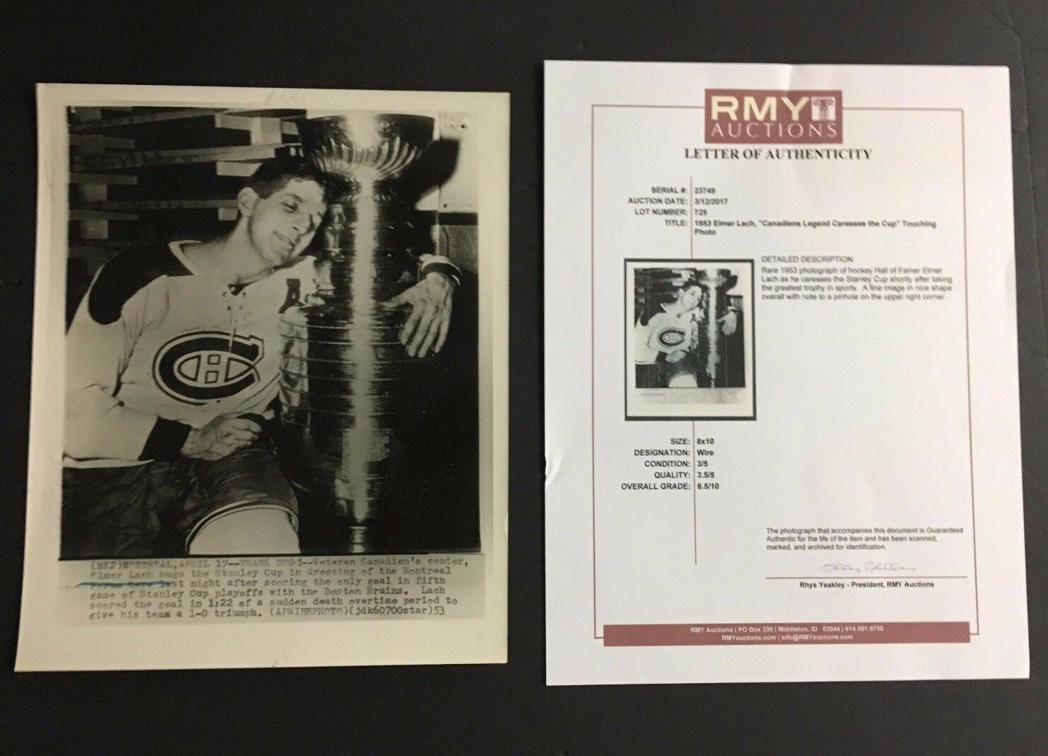 1953 Montreal Canadiens Elmer Lach Vintage Wire Photo NHL Hockey Stanl ...