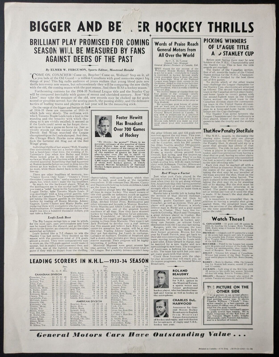 1934 Charlie Conacher Oversized General Motors Radio Broadcast Promoti ...