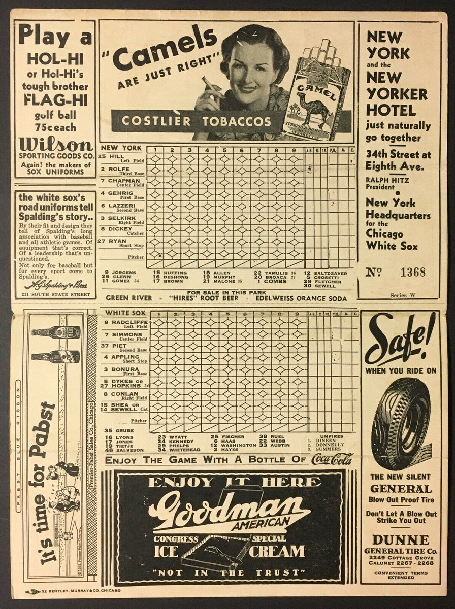 1935 New York Yankees Baseball Scorecard Lou Gehrig Vintage MLB Comisk ...