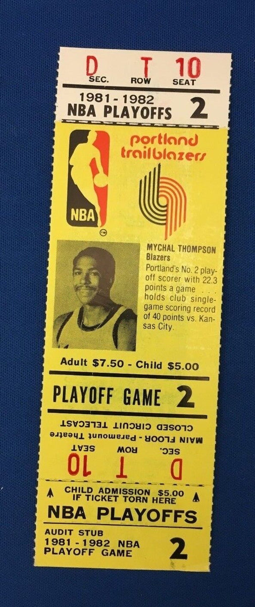 1982 NBA Basketball Playoff Phantom Ticket Portland Trail Blazers Para ...