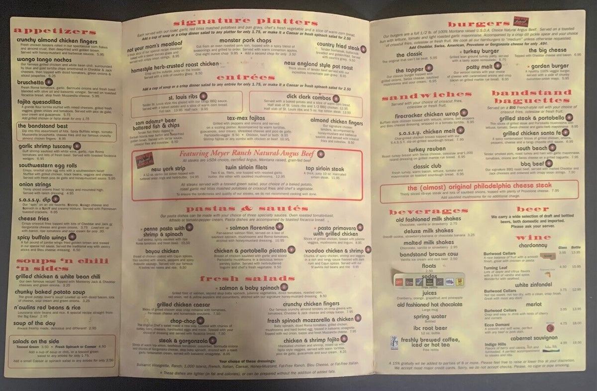 Dick Clark's American Bandstand Grill Restaurant Menu Television Celeb ...