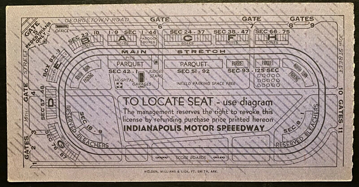 1948 Indy 500 Ticket Indianapolis Motor Speedway Race Mauri Rose Rare ...