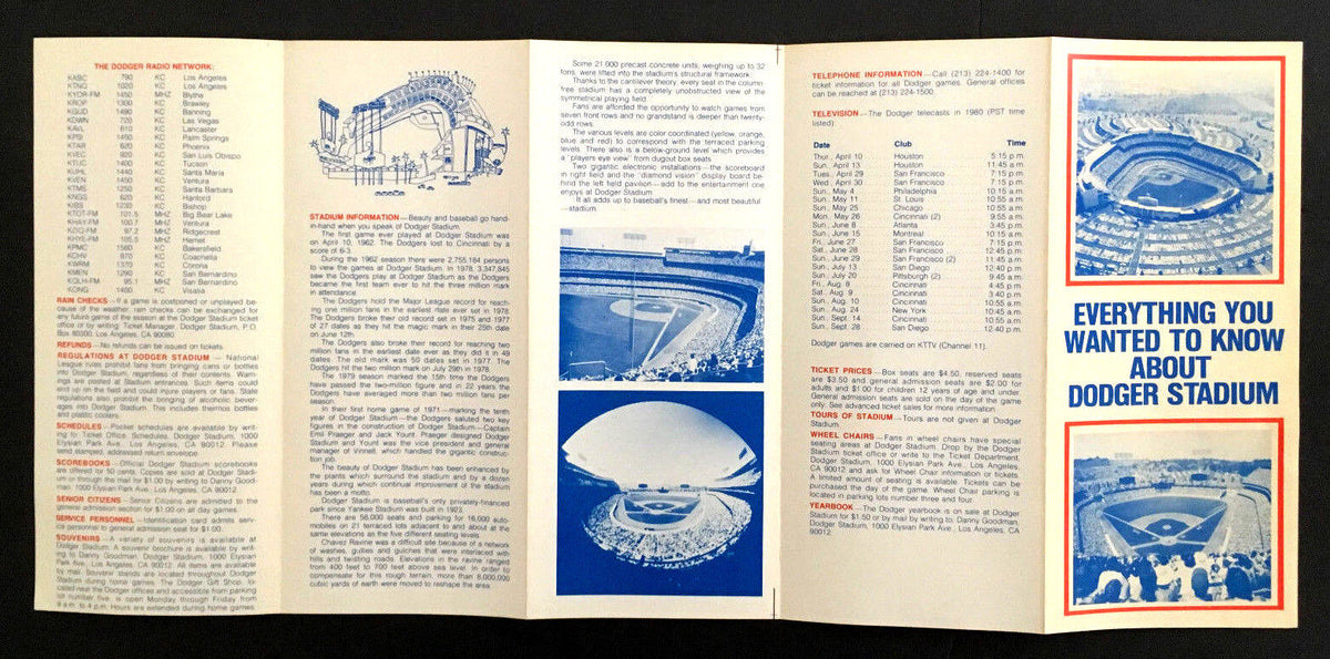 1980 Los Angeles Dodgers Fold Out Promotional Flyer MLB Baseball Dodge ...