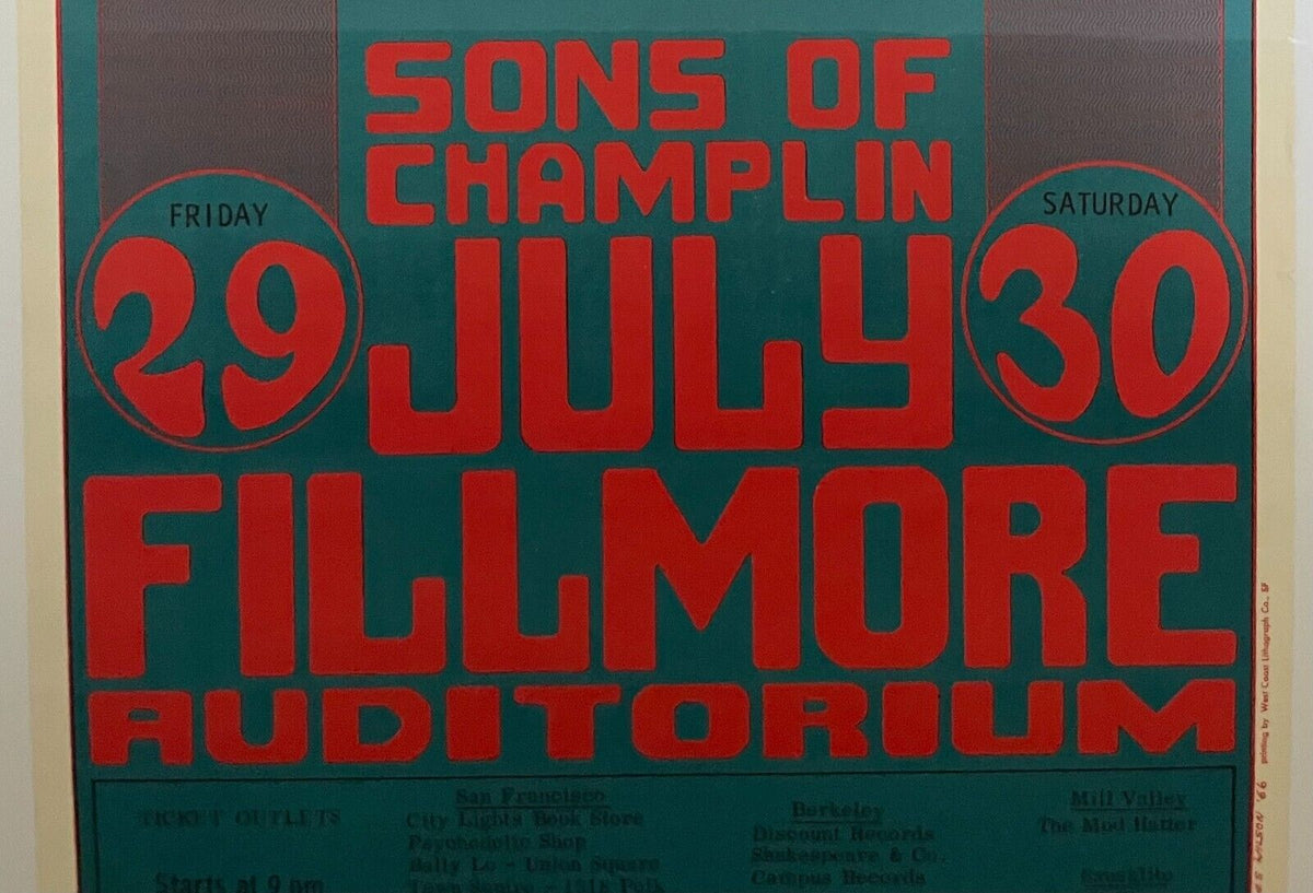 1966 Bill Graham Presents Concert Poster THEM + Sons Of Champlin B6-20 ...
