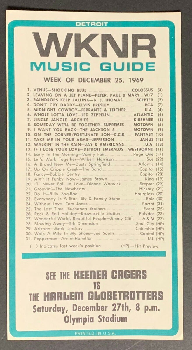 1969 WKNR Chart Radio Survey Detroit Motown Music Guide Colossus Harle ...