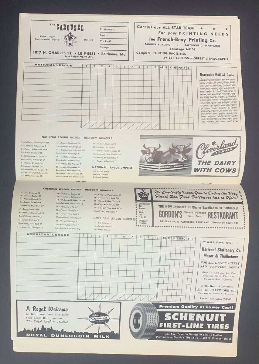 1958 MLB All Star Baseball Program Memorial Stadium Baltimore Orioles ...