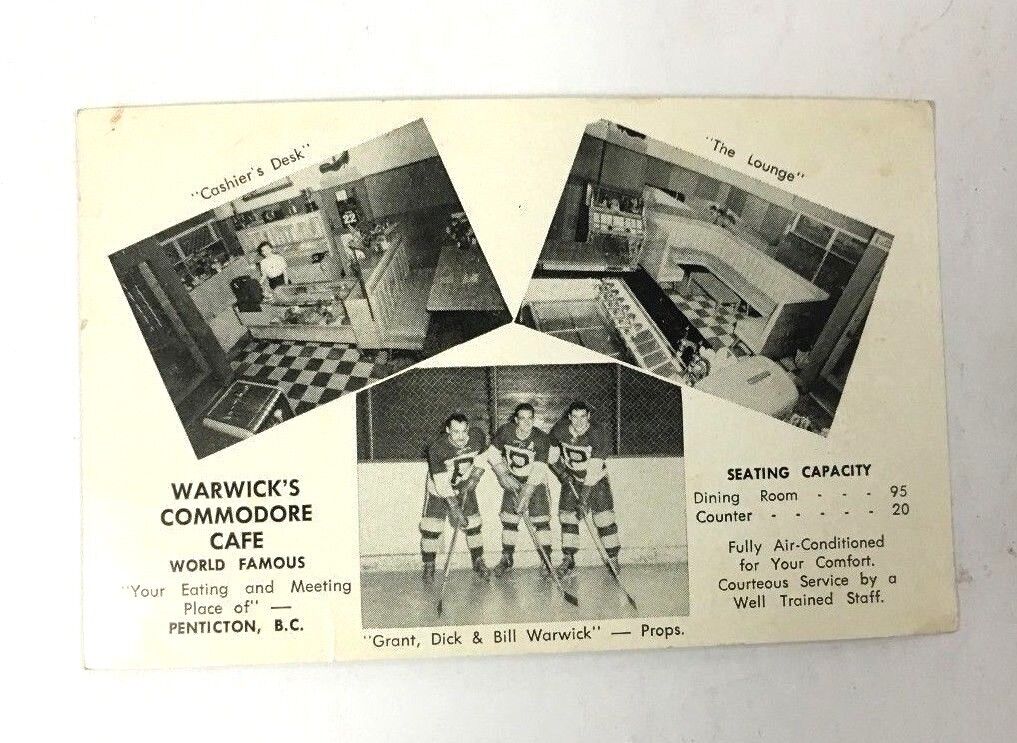 1955 Warwick Postcard Brothers Commodore Cafe Members World Hockey Cha ...