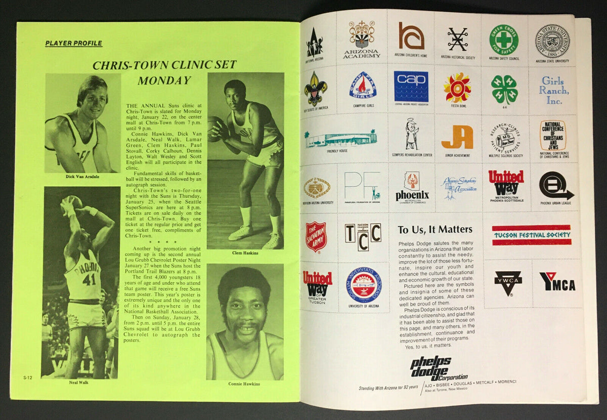 1973 NBA Basketball Program Phoenix Suns vs Los Angeles Lakers Wilt Ch ...