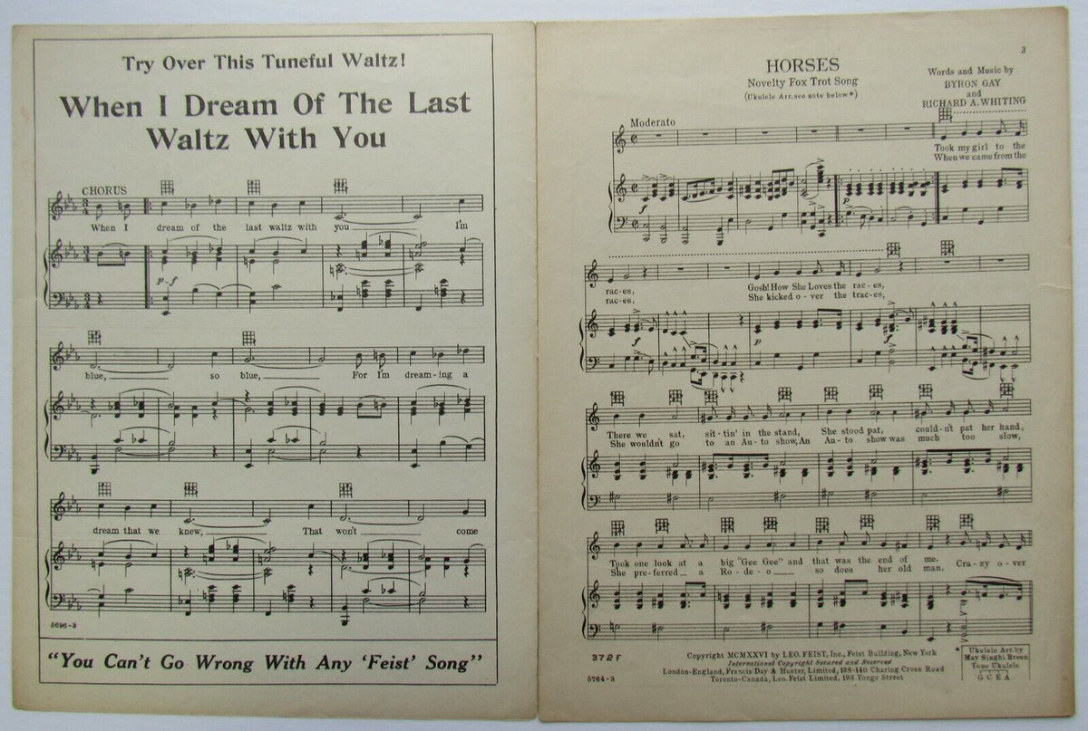 1936 Original Horse - A Funny Fox Trot Song PVG Sheet Music - Richard ...