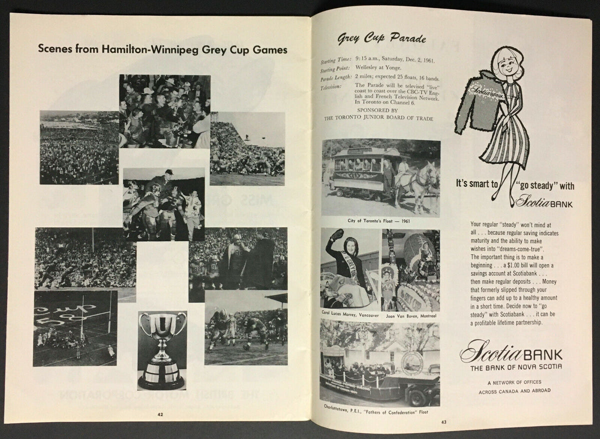 1961 Grey Cup Program CFL Football Exhibition Stadium Hamilton vs Winn ...