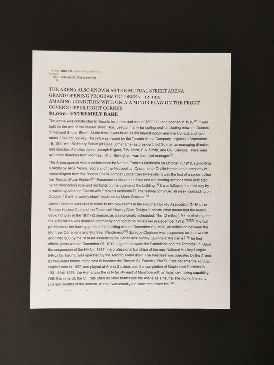 1912 Extremely Rare Vintage Mutual Street Arena Grand Opening Souvenir ...